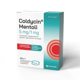 COLDYCIN MENTOLI imeskelytabletti, puristettu 5/1 mg 24 x 1 fol ...